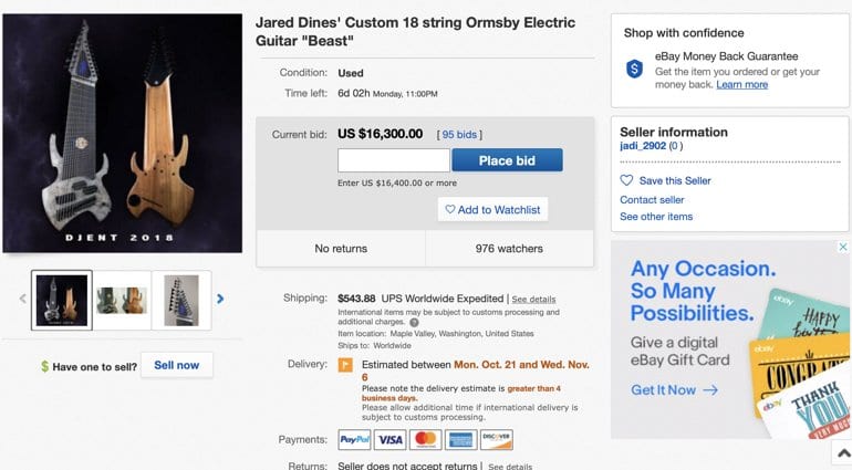 Jared Dines 18-string Ormsby guitar on eBay for a good cause - gearnews.com