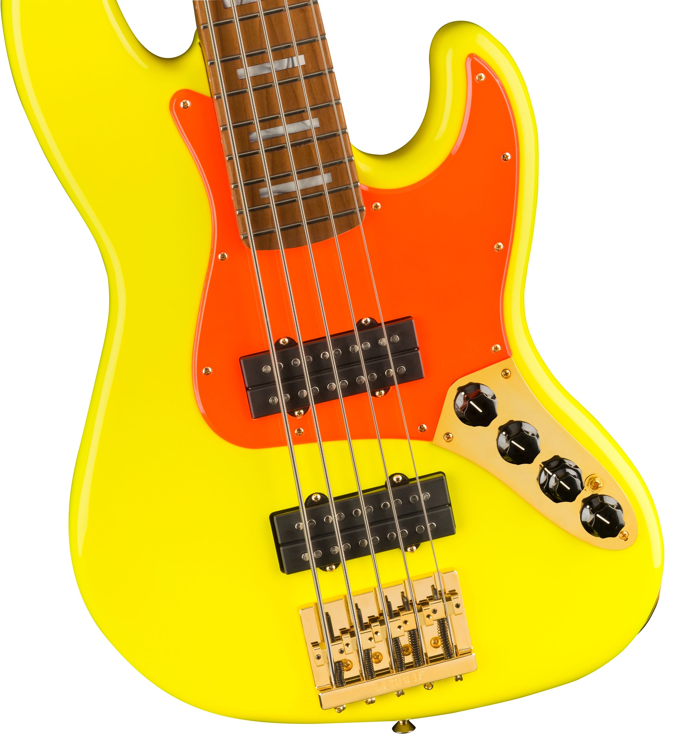 Fender MonoNeon Jazz Bass V: Neon Yellow/Orange & a headstock sock ...